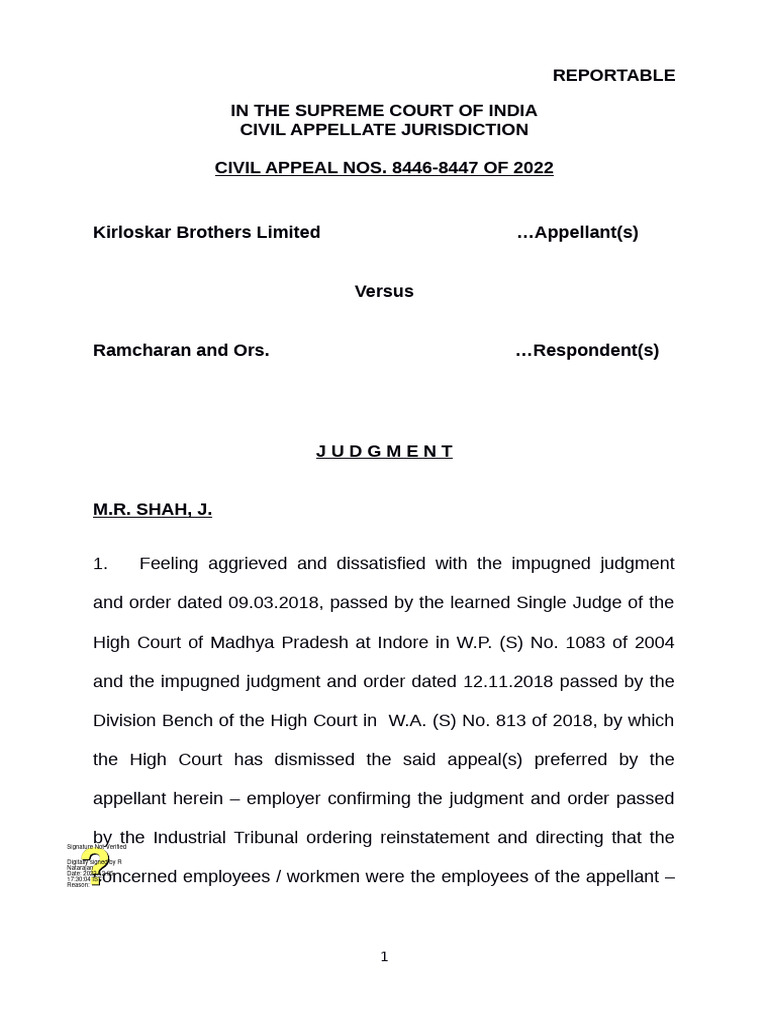 Kirloskar Brothers Limited Vs Ramcharan On 5 December 2022 | PDF | Law | Technology & Engineering