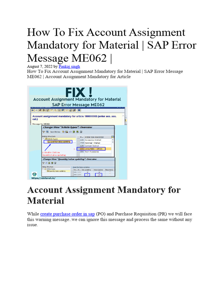 How To Fix Account Assignment Mandatory For Material | PDF