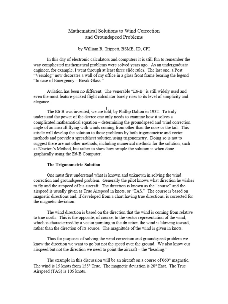 Mathematical Solutions To Wind Correction | PDF | Euclidean Vector ...