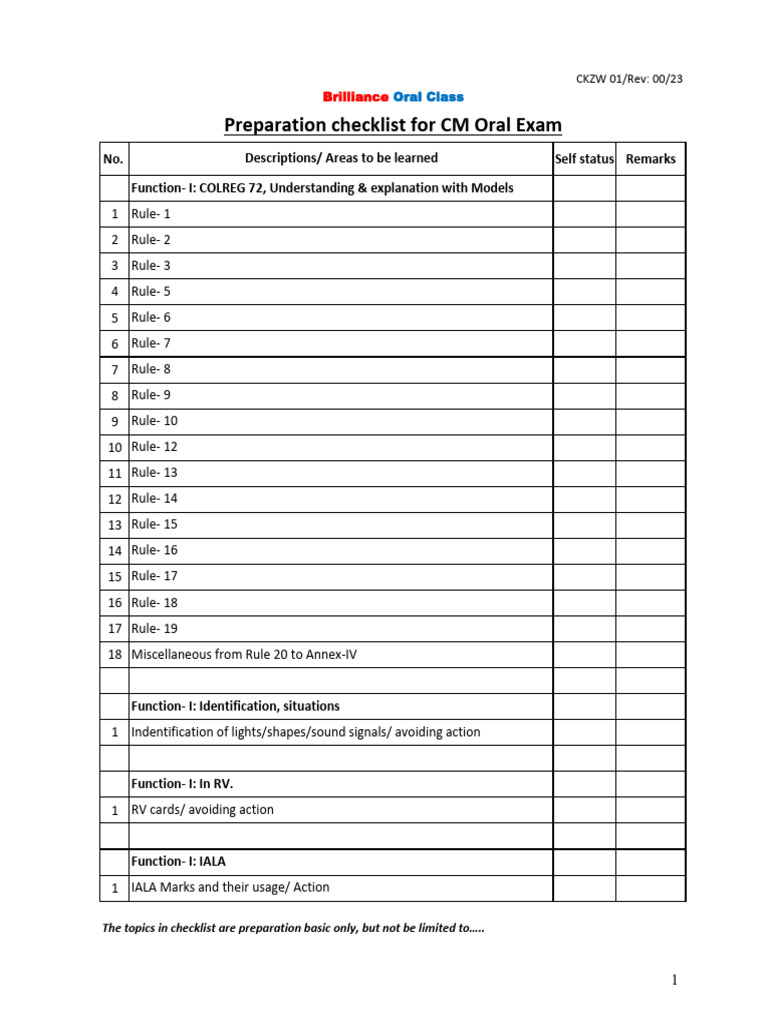 CM Oral Checklist | PDF | Transport | Shipping