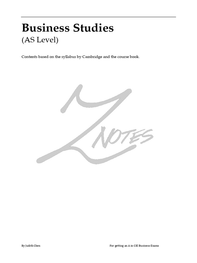 Z Notes AS Business Studies (2182) | PDF | Pricing | Marketing