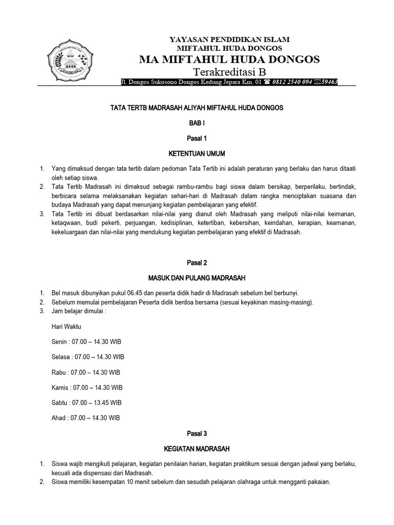 Tata Tertib Siswa MA Miftahul Huda | PDF