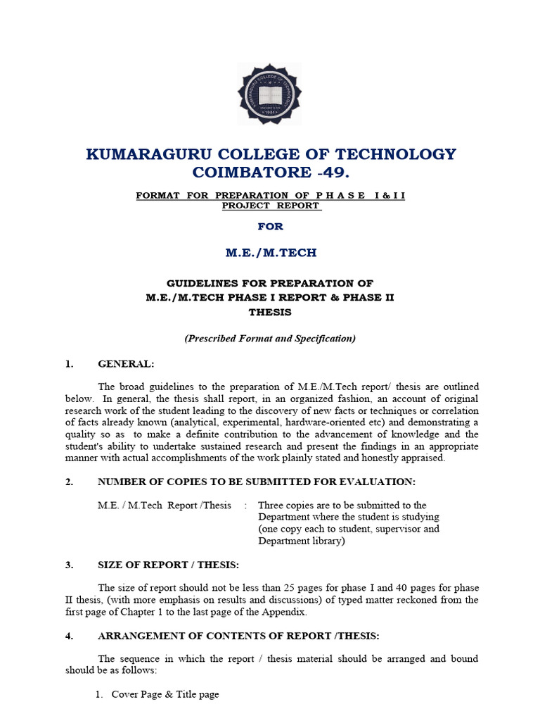 PG Thesis Format KCT-Phase 1 and 2 - Aug 23 | PDF | Thesis | Writing
