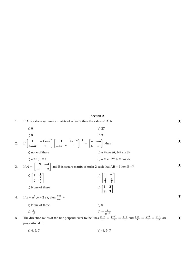Model Test Paper Maths CBSE Class XII 2023 IV | PDF | Function ...