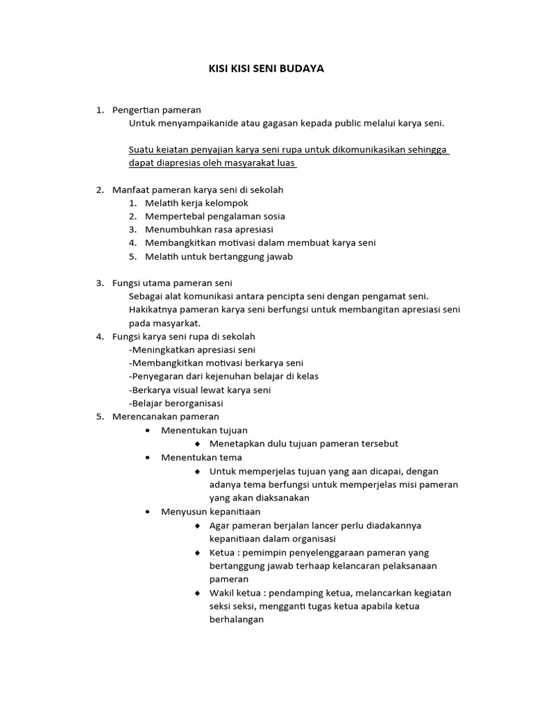 Kisi Kisi Seni Budaya | PDF