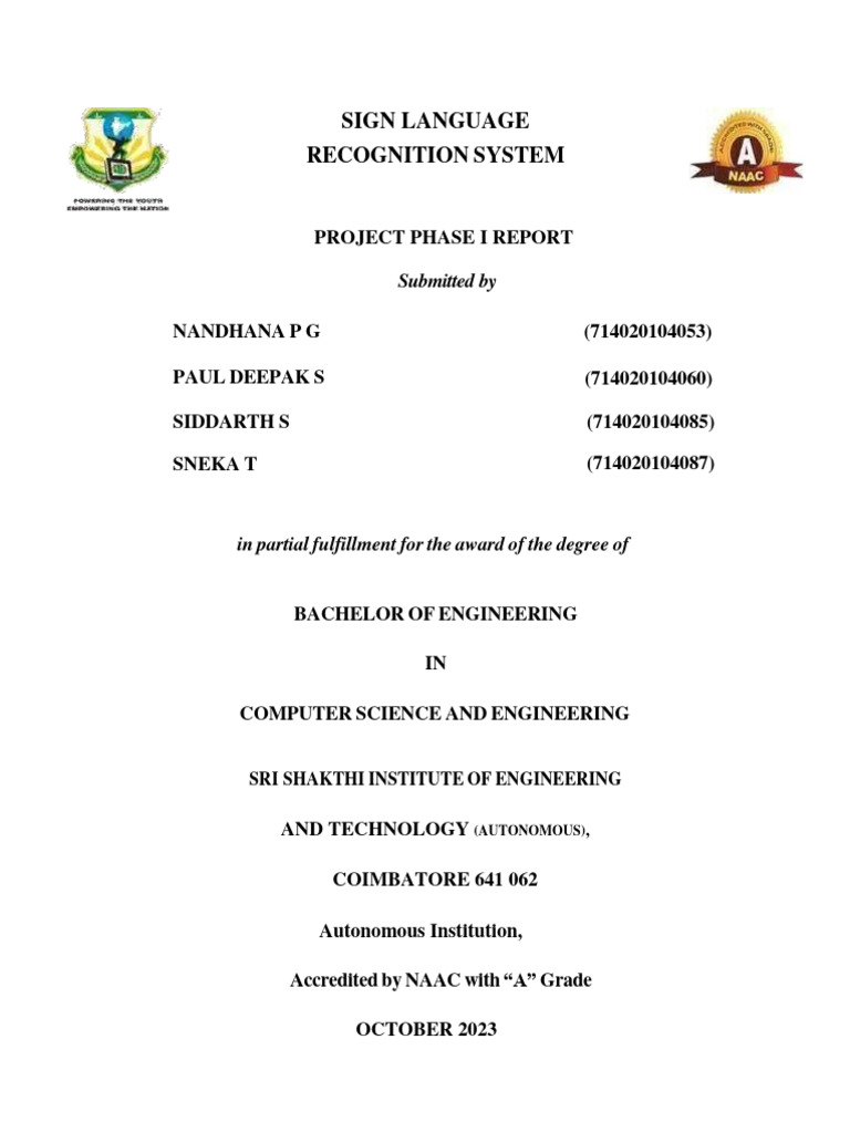 Sign Language Recognition System: Submitted by | Download Free PDF | Applied Mathematics | Computing