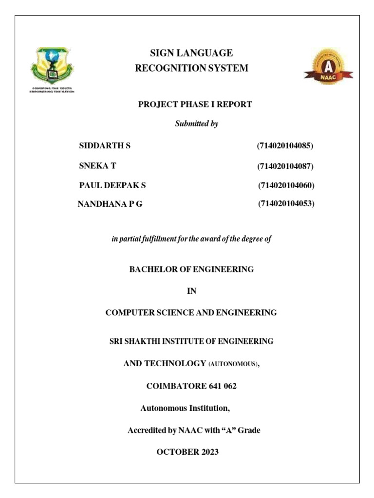 Sign Language Recognition System: Submitted by | PDF