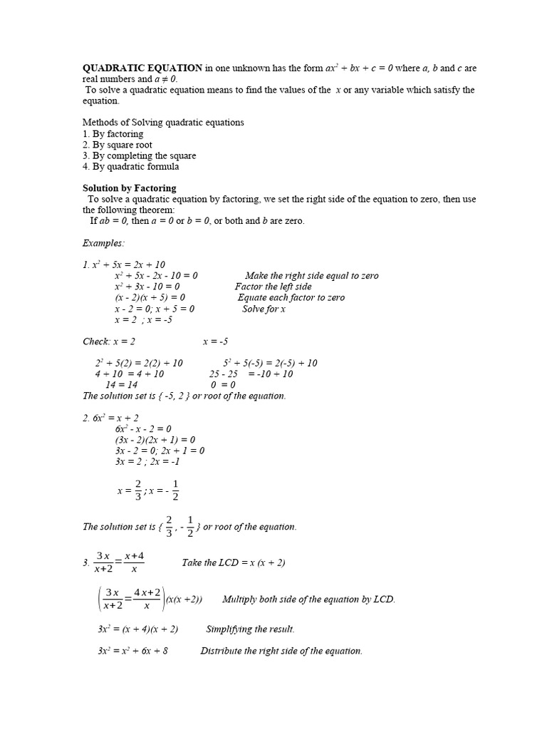 Notes in Algebra and Trigonometry | PDF | Equations | Quadratic Equation