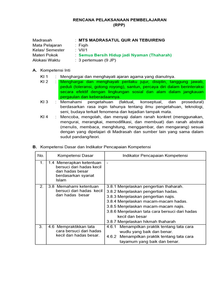 RPP Kelas 7 Pai Adiwiyata | PDF