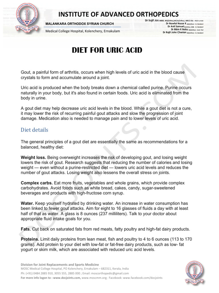Diet For Uric Acid | Download Free PDF | Gout | Dieting