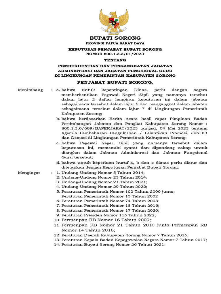 SK - Lampiran JFT Guru 2023 | PDF