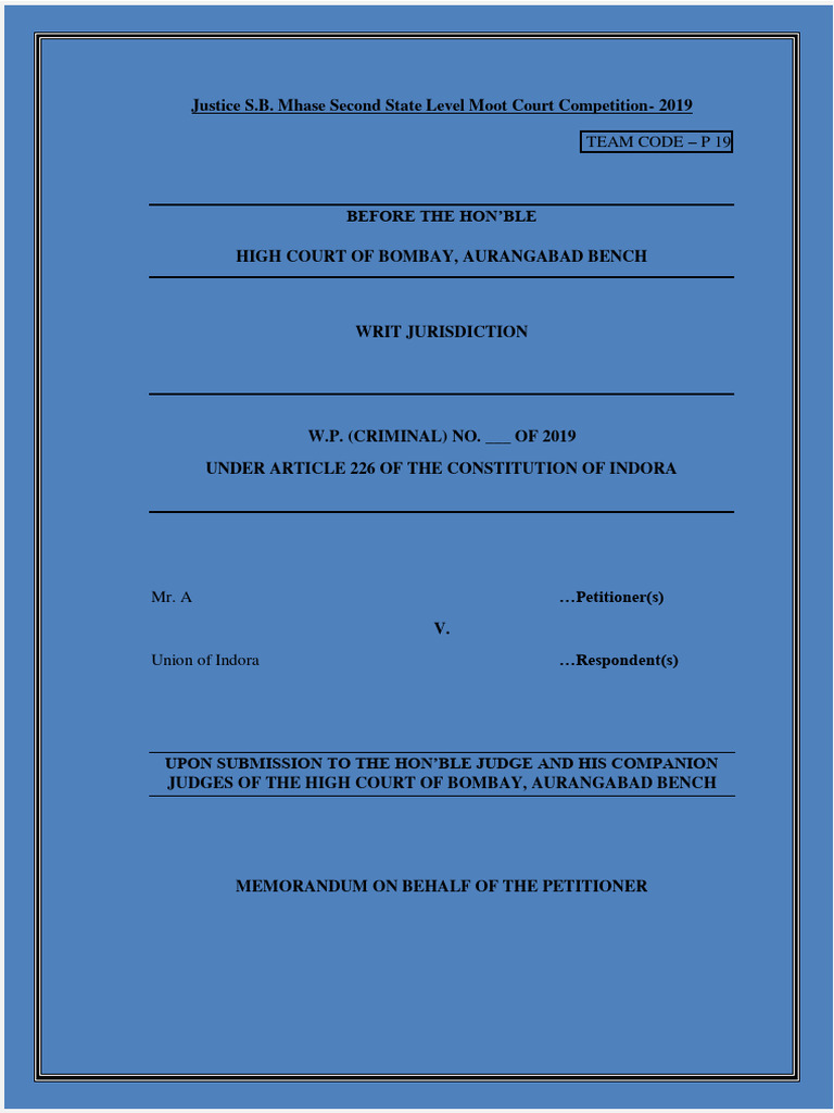 Memorial For The Petitioner | PDF | Bail | Writ