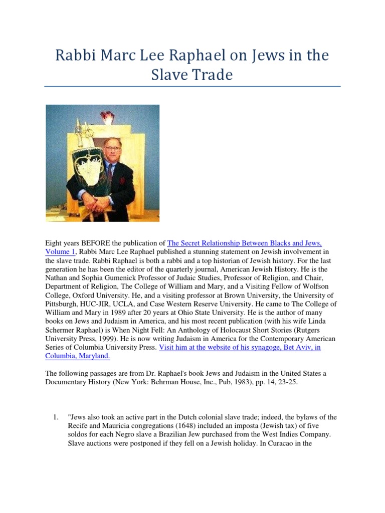 Rabbi Marc Lee Raphael On Jews in The Slave Trade | PDF | History Of ...