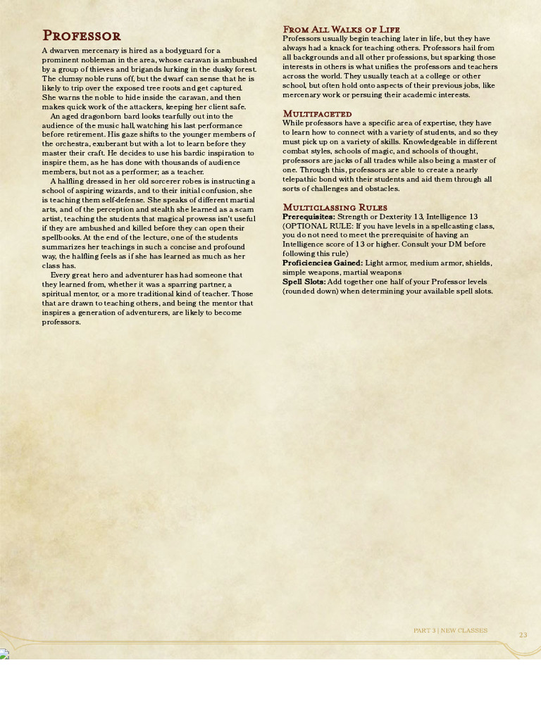 D&D 5E - Homebrew - Class Professor | PDF