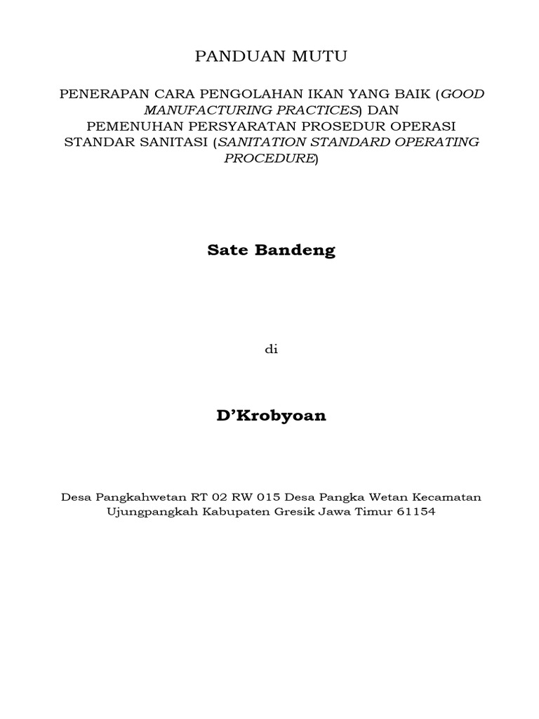 Panduan Mutu Sertifikat Kelayakan Pengolahan Ikan | PDF