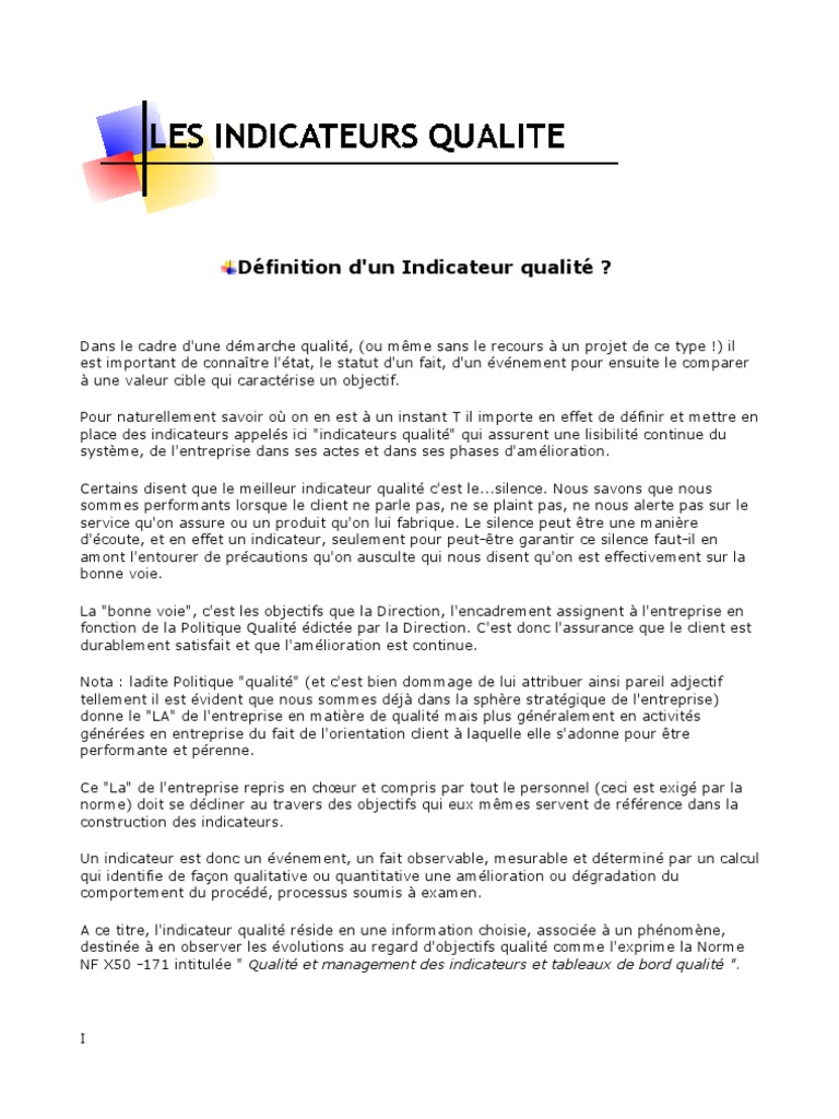 Exemples Indicateurs Qualite | PDF | Données | Facture