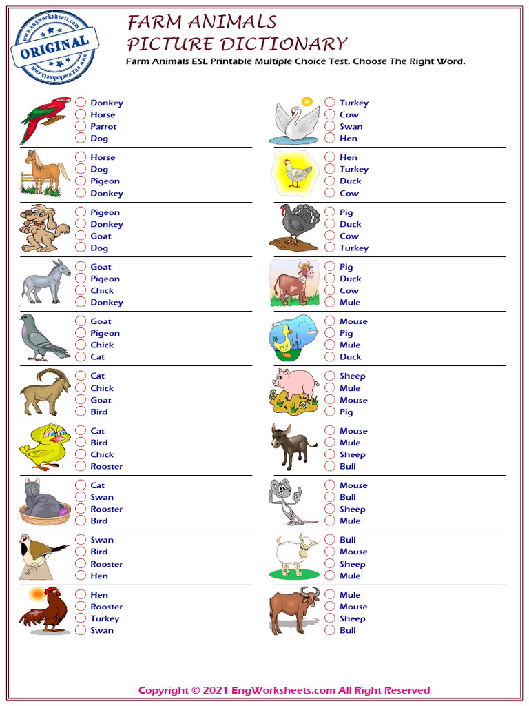 Farm Animals ESL Picture Dictionary | PDF