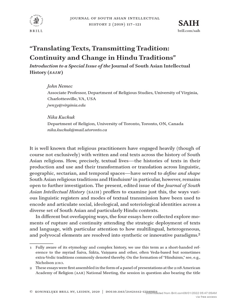 (25425552 - Journal of South Asian Intellectual History) "Translating Texts, Transmitting ...