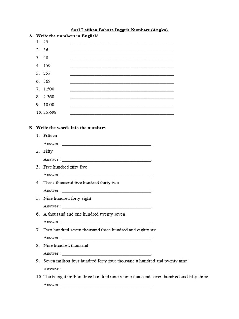 Soal Latihan Numbers Kelas 2 SD | PDF