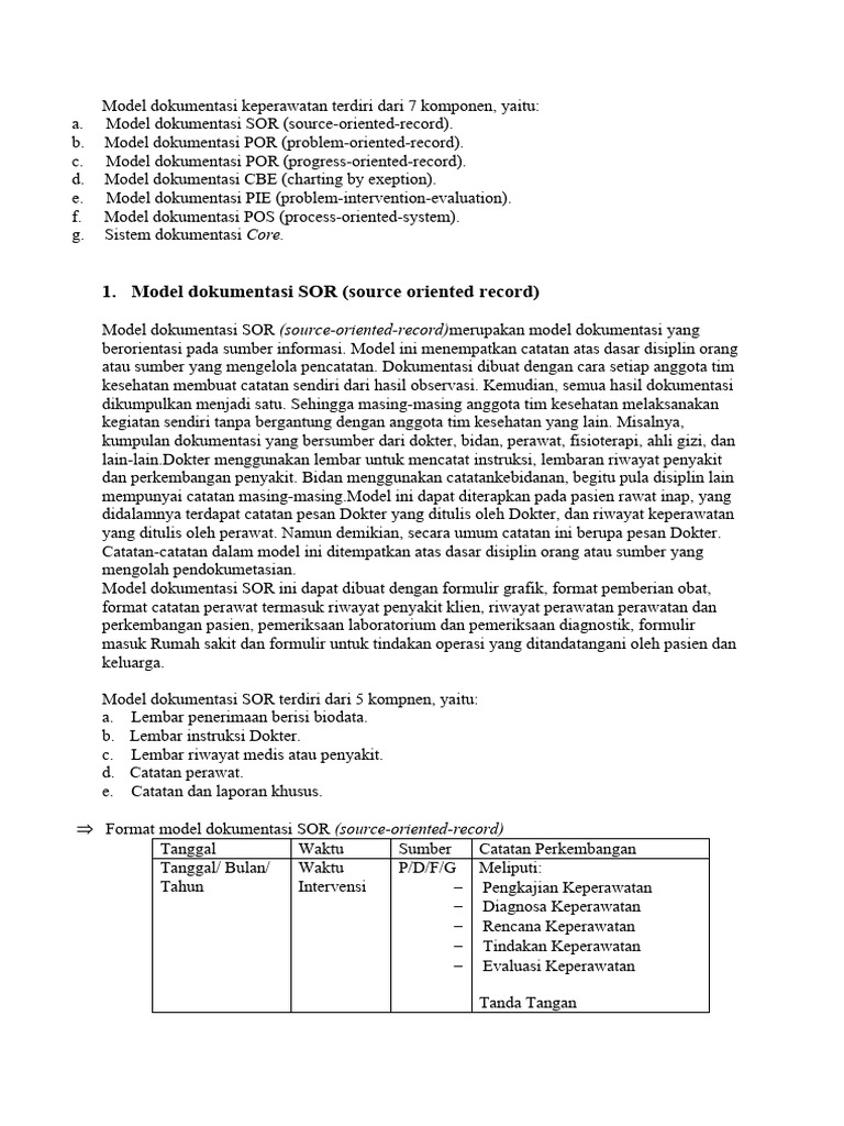 Model Dokumentasi Keperawatan Terdiri Dari 7 Komponen | PDF