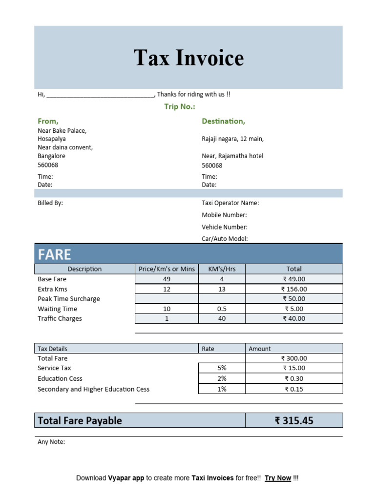 Taxi Bill | PDF