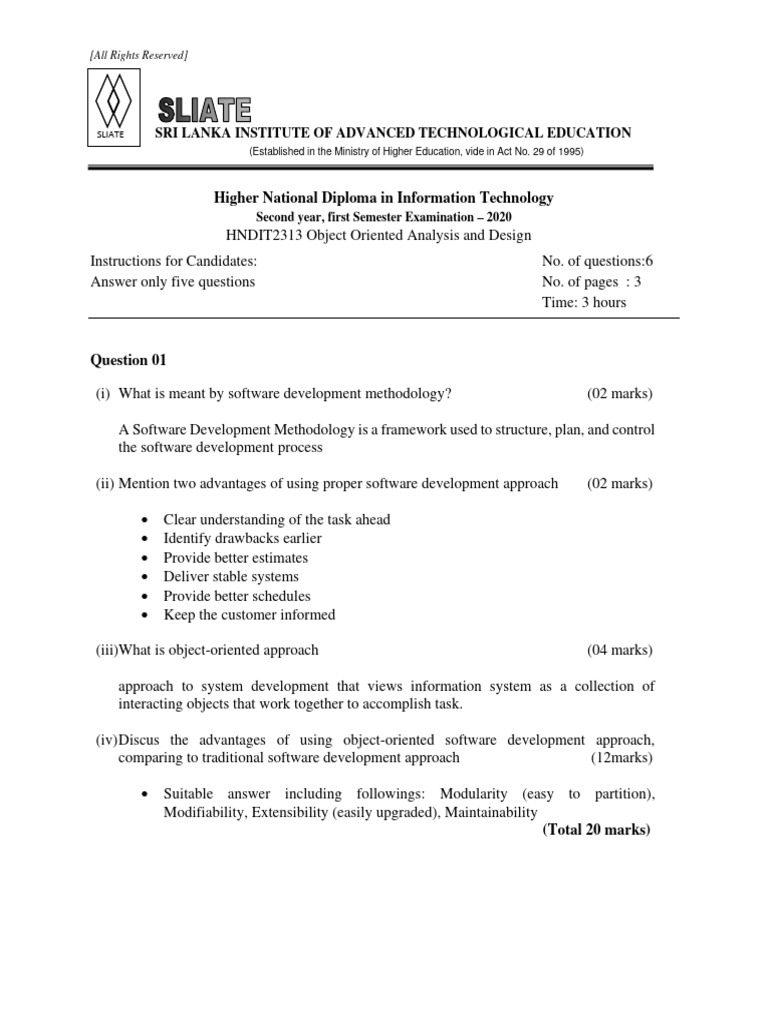 2020 - Marking - HNDIT2313 Object Oriented Analysis and Design | PDF | Inheritance (Object ...
