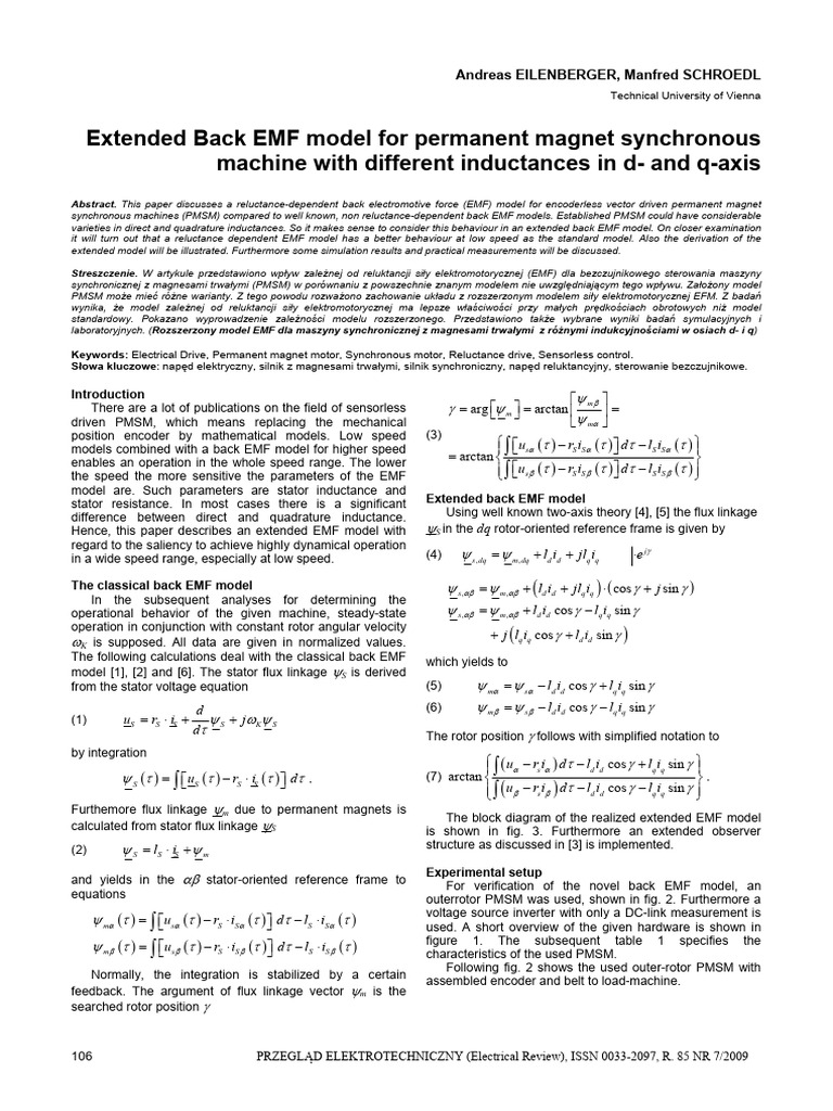 Extended Back EMF Model For Permanent Magnet Synchronous Machine | PDF ...