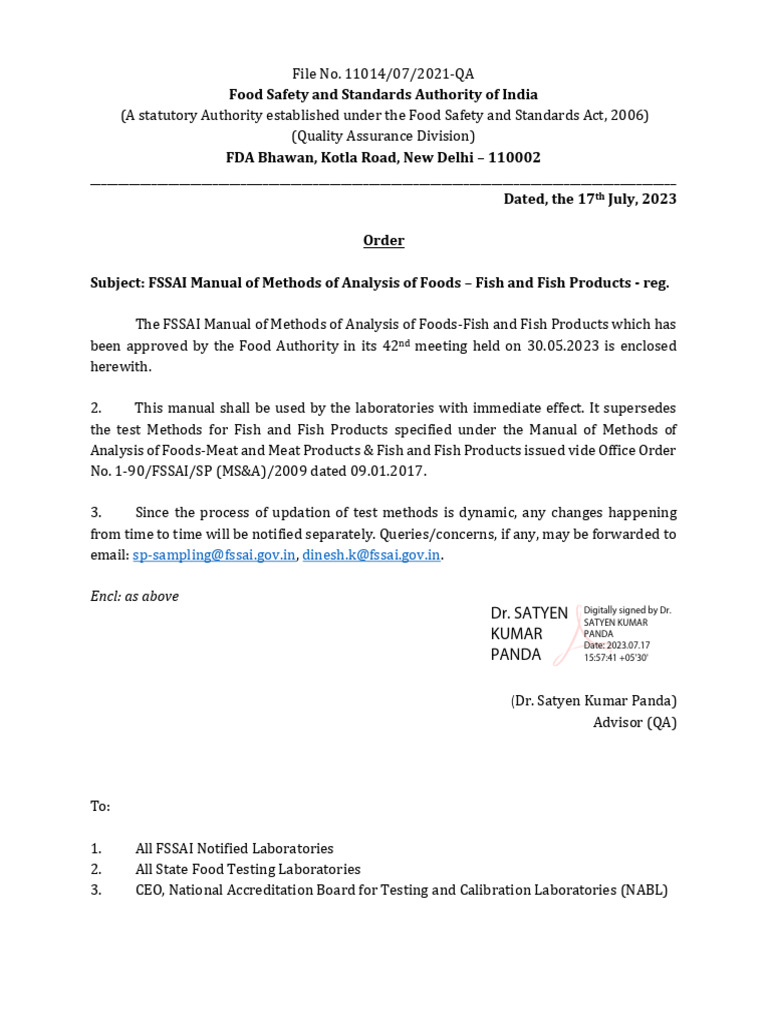 FSSAI Manual for Fish Analysis Methods | PDF | Wellness