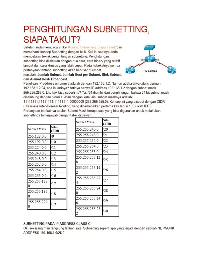 Penghitungan Subnetting | PDF | Teknologi & Rekayasa