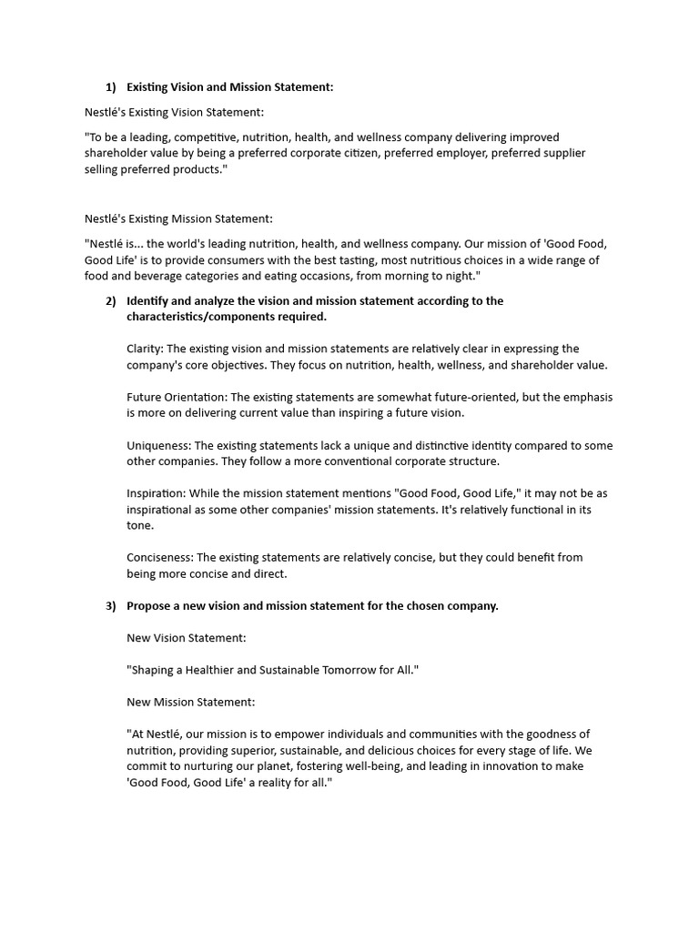 Nestlé Vision and Mission Statement Analysis | PDF | Wellness