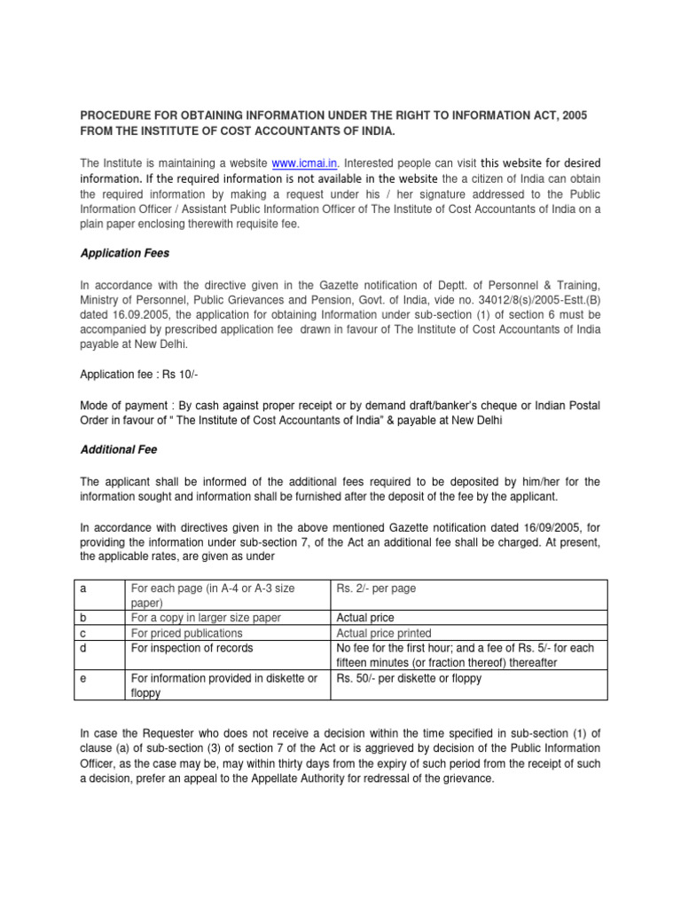 RTI Info Request for ICMAI Guide | PDF