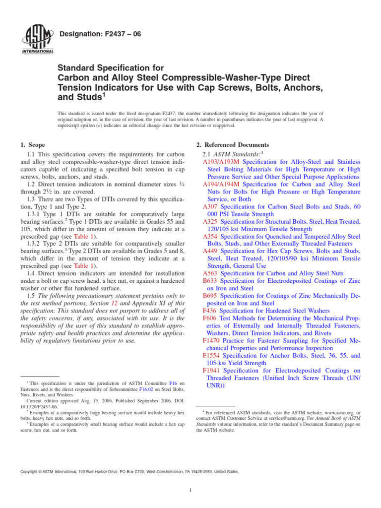 Carbon and Alloy Steel Compressible-Washer-Type Direct Tension ...