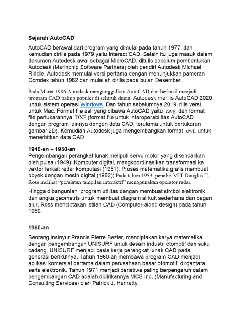 Sejarah dan Perkembangan AutoCAD | PDF | Seni | Komputer