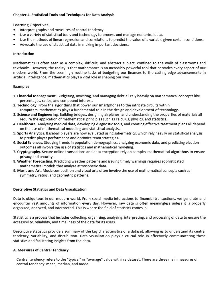 Chapter 4. Statistical Tools and Techniques For Data Analysis | PDF