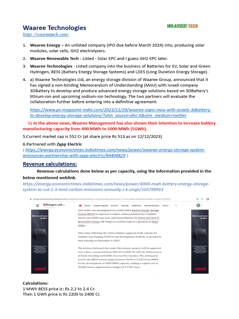 Waaree Technologies - Future Revenue Estimations | PDF | Technology ...