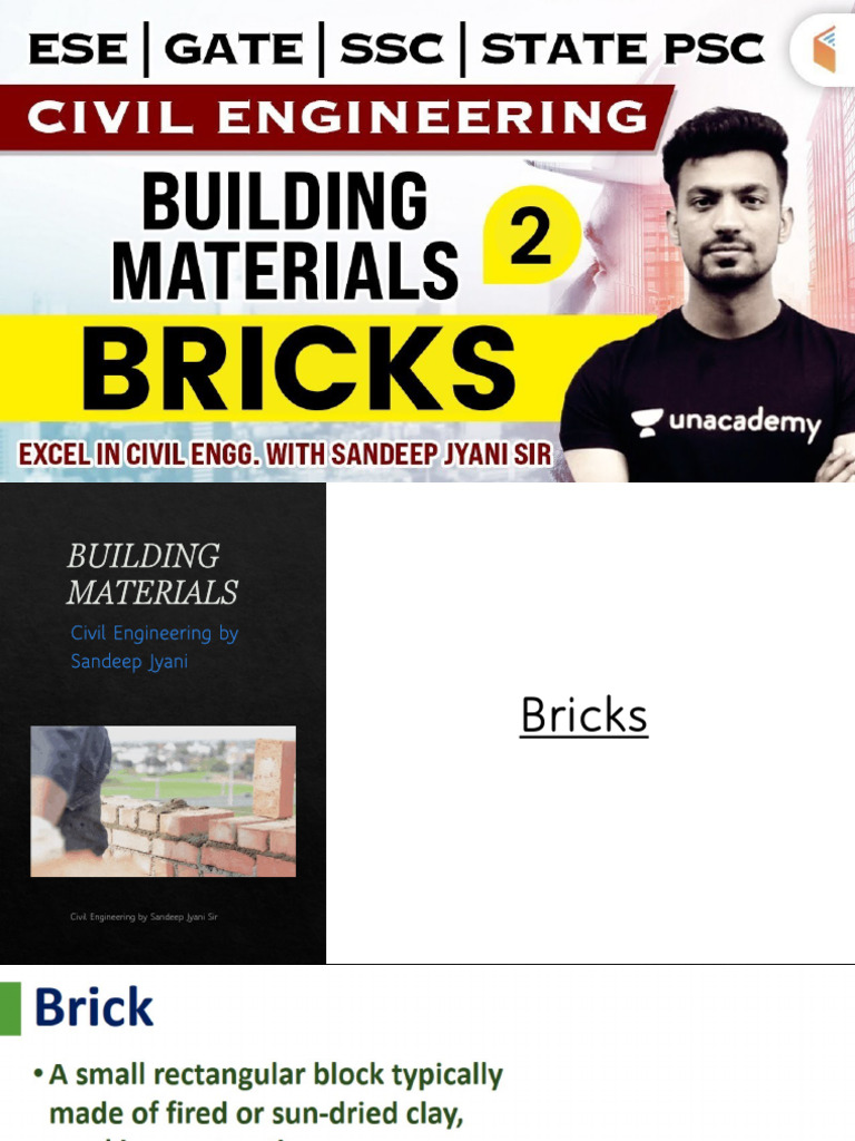 Session 2 Building Materials-Bricks by Sandeep Jyani Sir | PDF