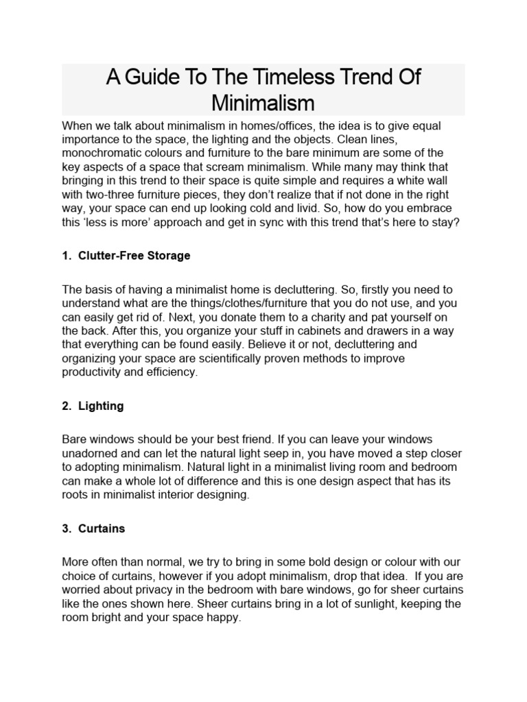 A Guide To The Timeless Trend of Minimalism | PDF