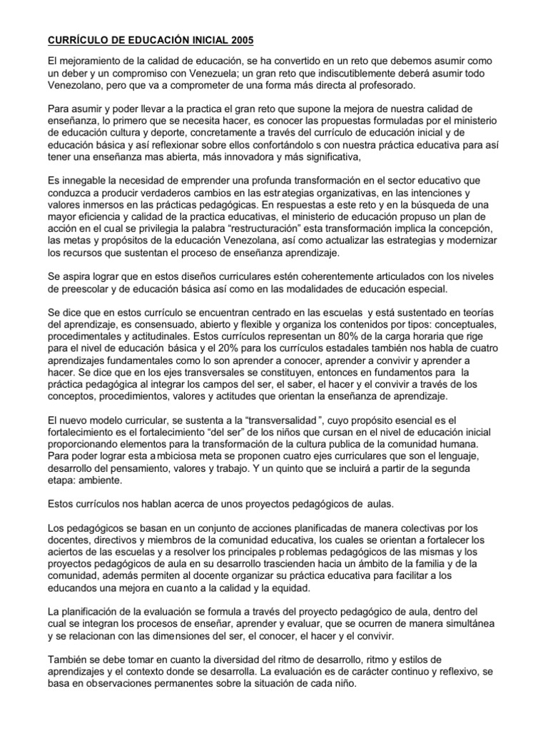 Curriculo de Educacion Inicial 2005 | PDF