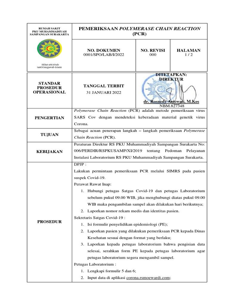 Prosedur Pemeriksaan PCR RS PKU Muhammadiyah | PDF