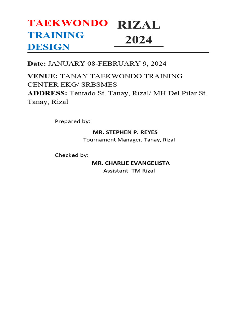 SIKARAN TRAINING DESIGN for-RIZAL-PROVINCIAL-MEET-2024 | PDF