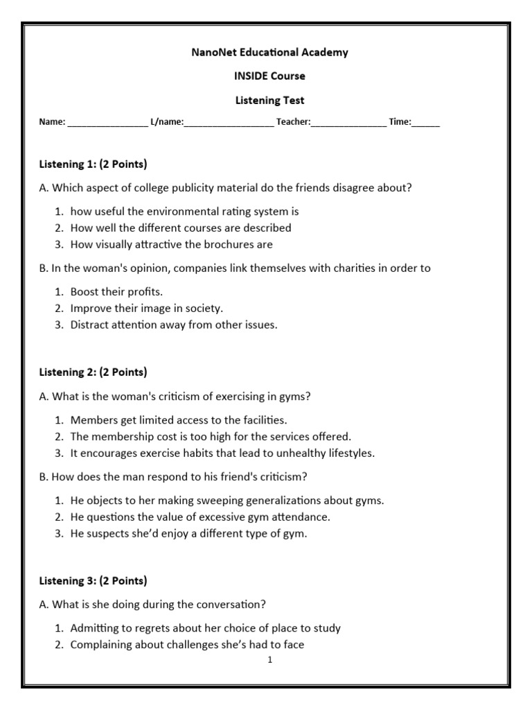 Listening Test for NanoNet Academy | PDF | Anesthesia | Surgery