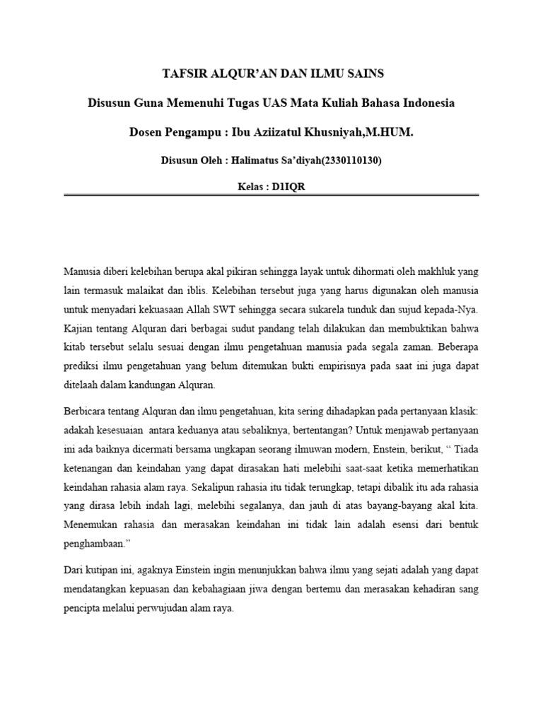 Halimatus Sa'diyah UAS BAHASA INDONESIA | PDF | Filsafat | Agama & Spiritualitas