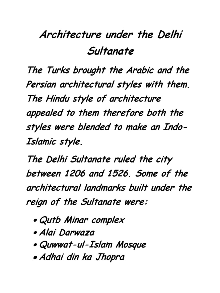 Delhi Sultanate Architecture Highlights | PDF | Social Science | Travel
