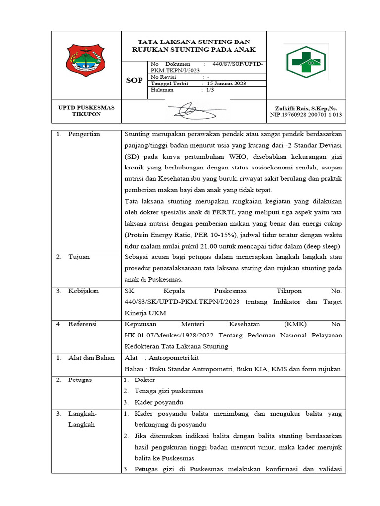 Sop Tatalaksana Stunting Dan Rujukan Stunting Pada Anak-1 | PDF | Pengembangan Diri