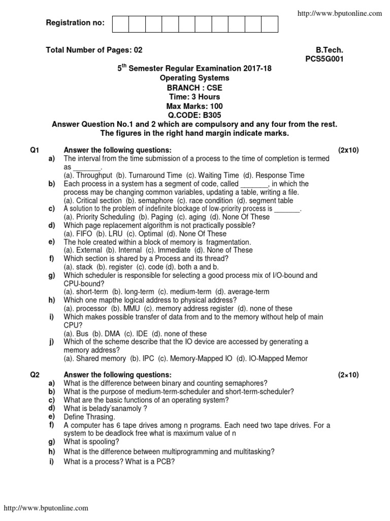 B.Tech Operating Systems Exam 2017-18 | PDF | Technology & Engineering