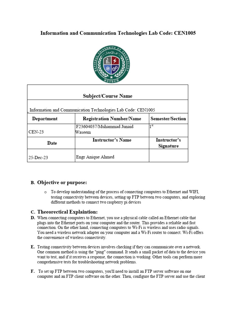 Ict Lab 7 FTP | PDF | File Transfer Protocol | Computer Network