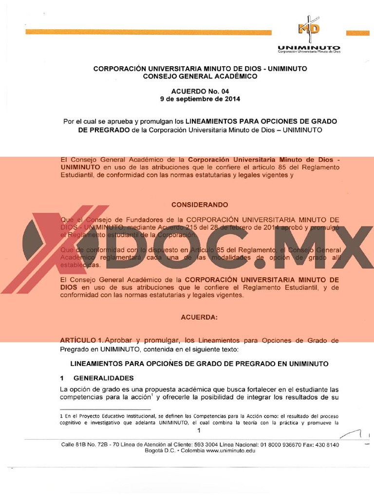 Xdoc - MX 45 Lineamientos para Opciones de Grado de Pregrado | PDF