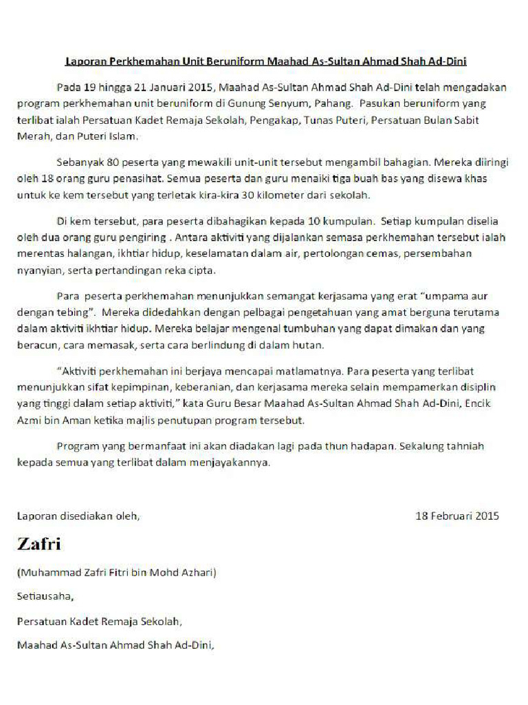 Contoh Laporan Unit Beruniform Sekolah | PDF