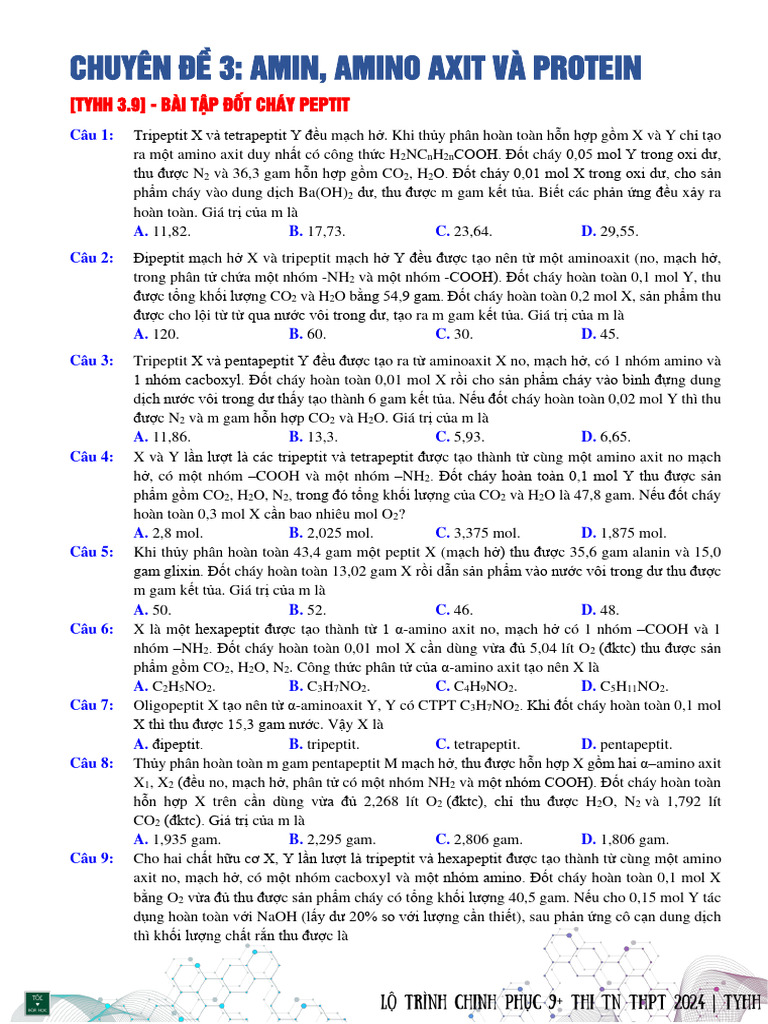 Chương 3 - Amin Amino Axit Protein (Full Giải Chi Tiết) | PDF