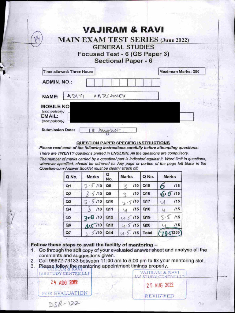 ADITI VARSHNEY - 2022 IAS Exam Rank 57 - VTS Focussed 4 Redacted | PDF